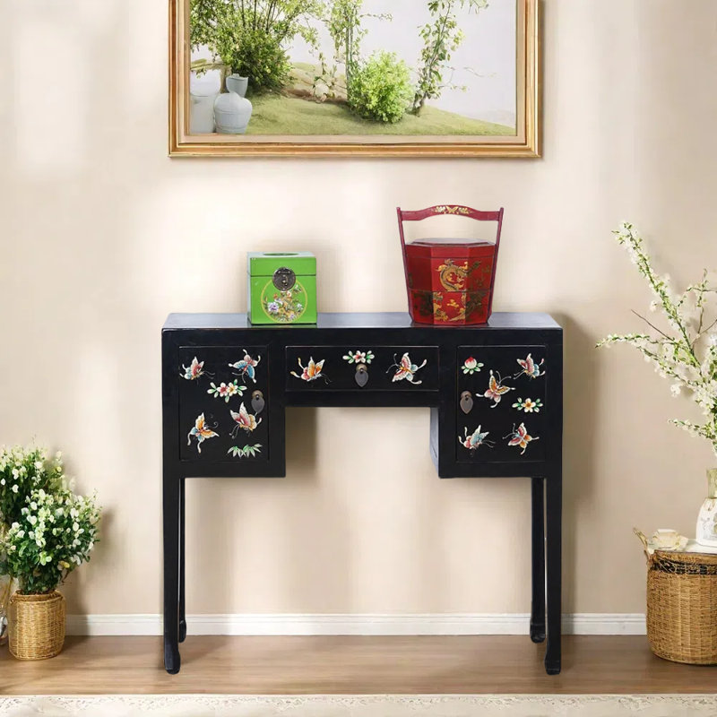Bungalow Rose Hand-Painted Butterfly Console Table | Wayfair